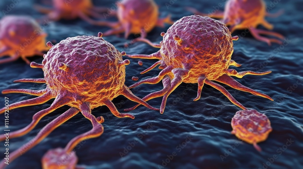 In this vibrant biological landscape, immune cells exhibit intricate ...