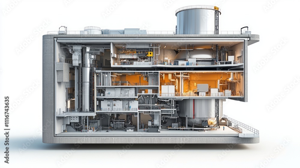 Cutaway View of a Nuclear Reactor: Cross-sectional illustration showing ...