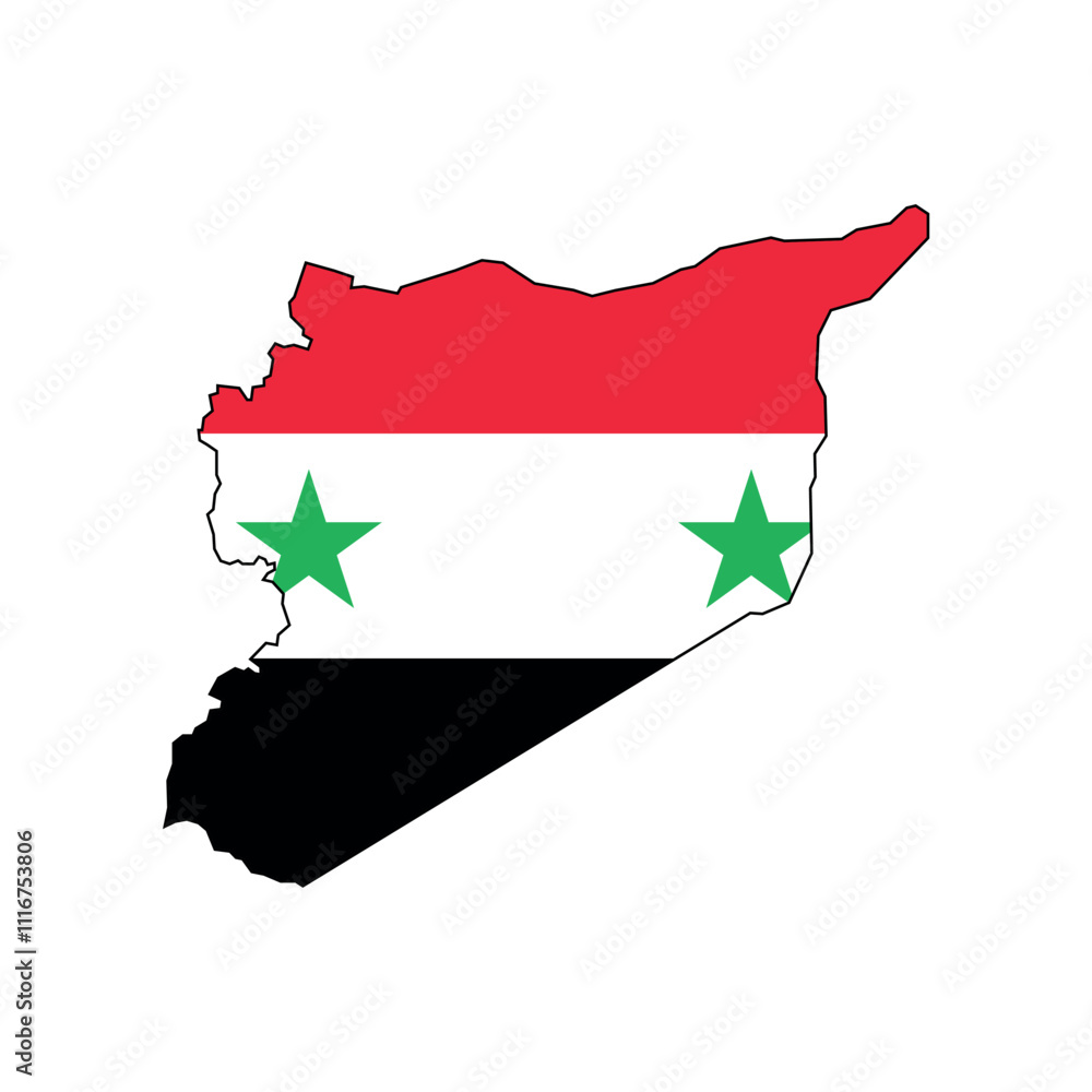 syria flag with contour map, isolated on white background. Vector ...