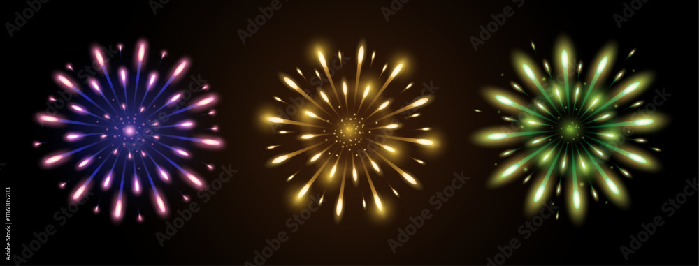 Bright vector fireworks with dazzling bursts and sparkles, perfect for ...