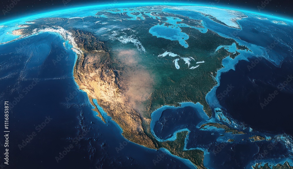 3D Physical Map of North America with Detailed USA Canada Mexico ...