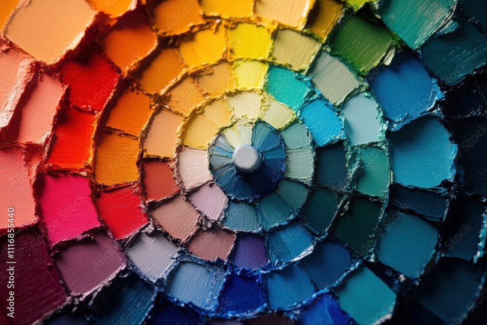 Oil paint tubes creating a color wheel with many different hues Stock ...