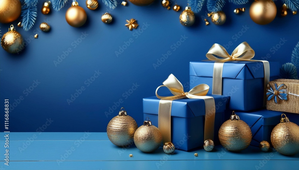 christmas background with gift boxes and balls. red and gold donimation ...