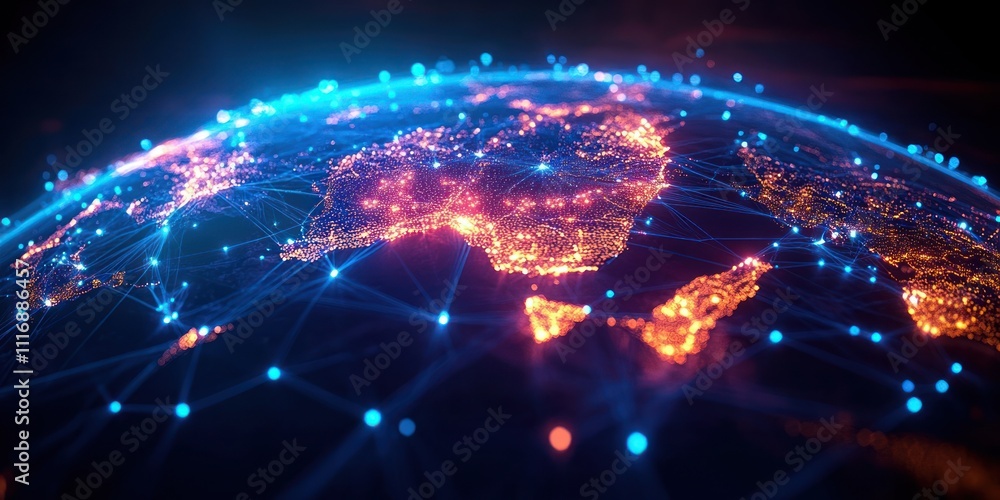 Digital Connectivity Map of Australia with Cyberpunk Style and Network ...