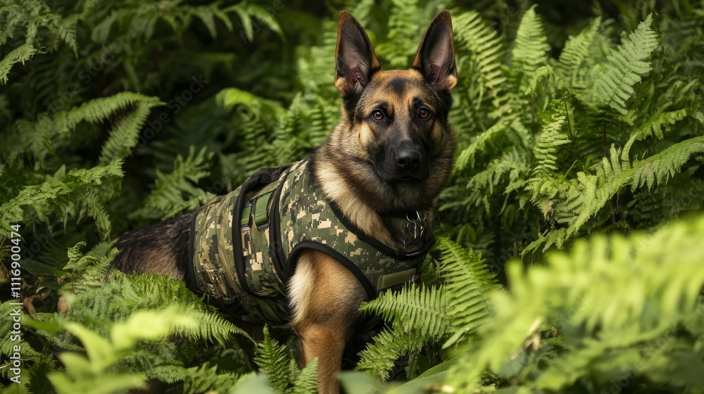 Stealthy Dutch Shepherd Military K-9 Blending in Dense Foliage with ...