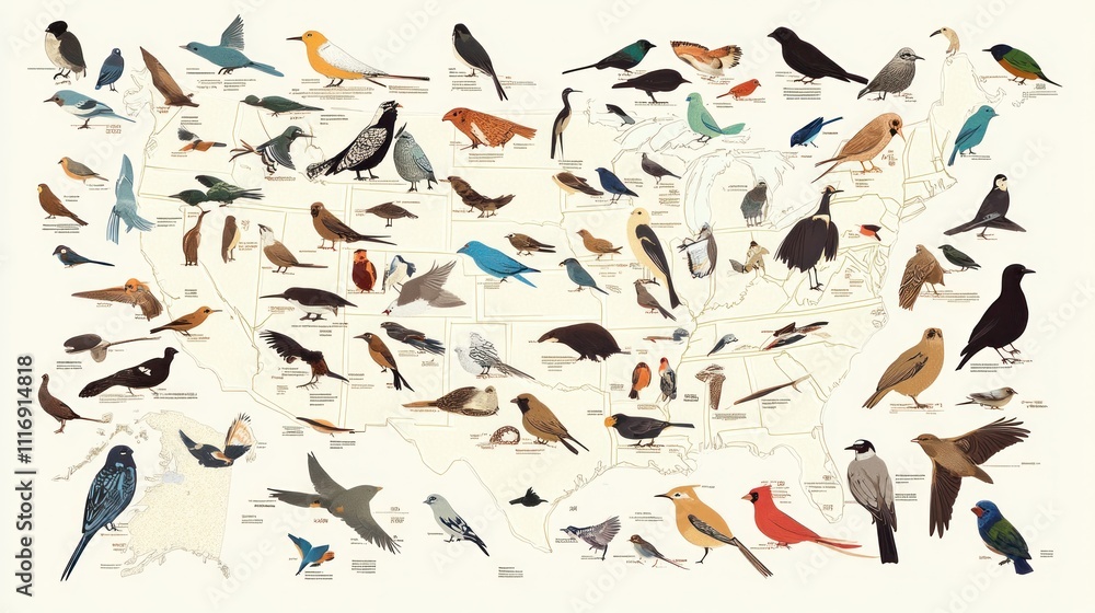 A Comprehensive Guide to North American Birds: An Illustrated Map of ...