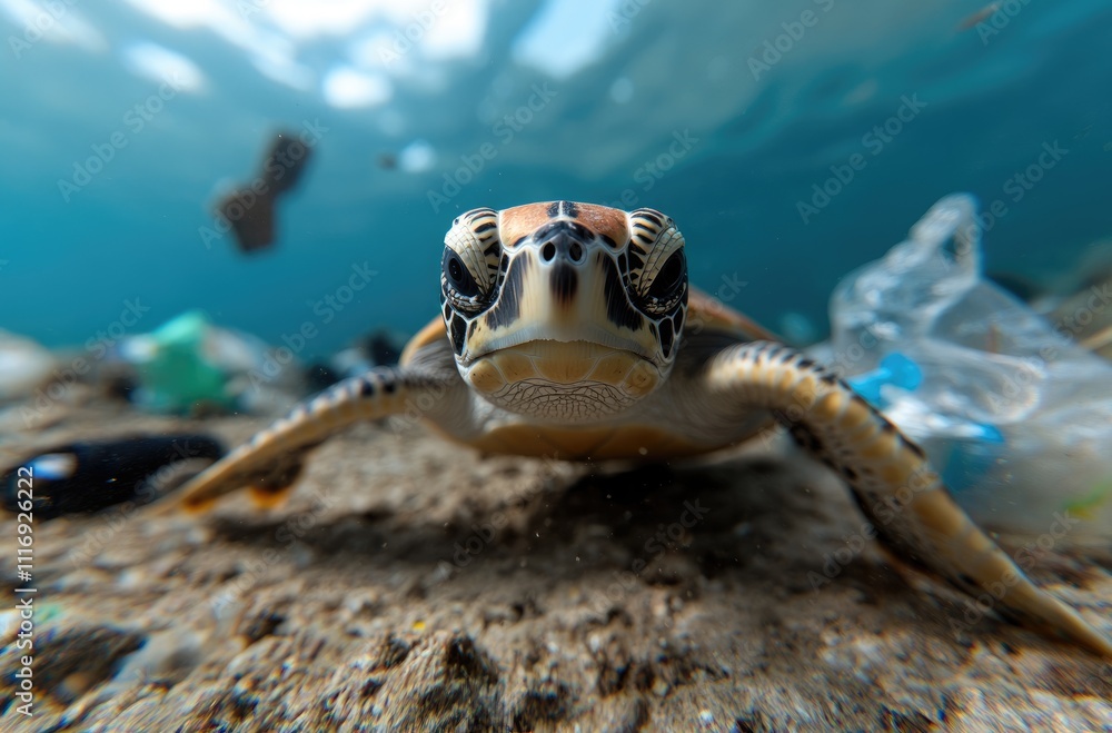 Underwater crisis, illustrations of the ocean floor overwhelmed by ...