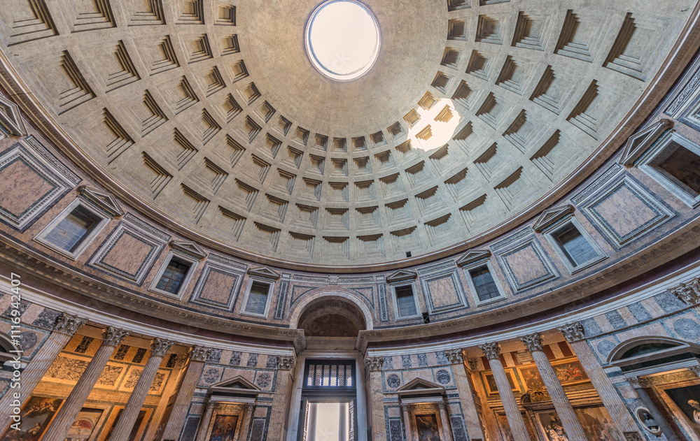 The Pantheon, a building completed by the emperor Hadrian in 126 AD. It ...