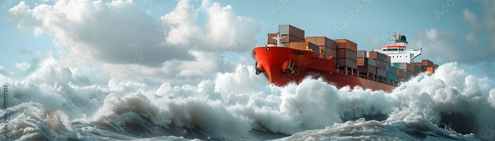 Cargo ship braving stormy seas maritime transport scene ocean ...