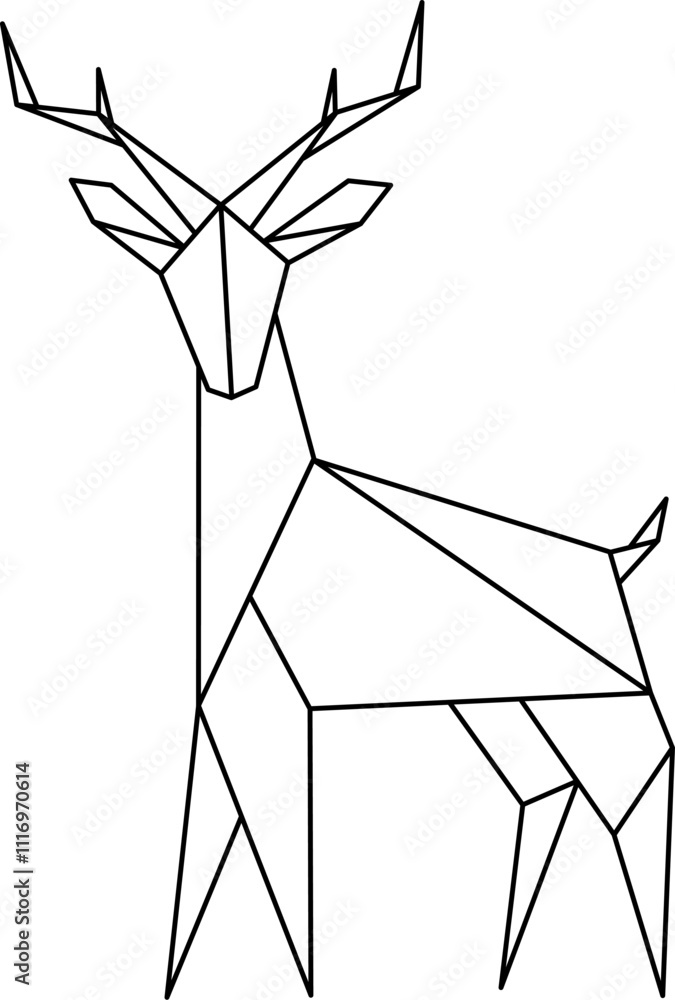 Geometric deer outline drawing vector on white background,origami deer ...