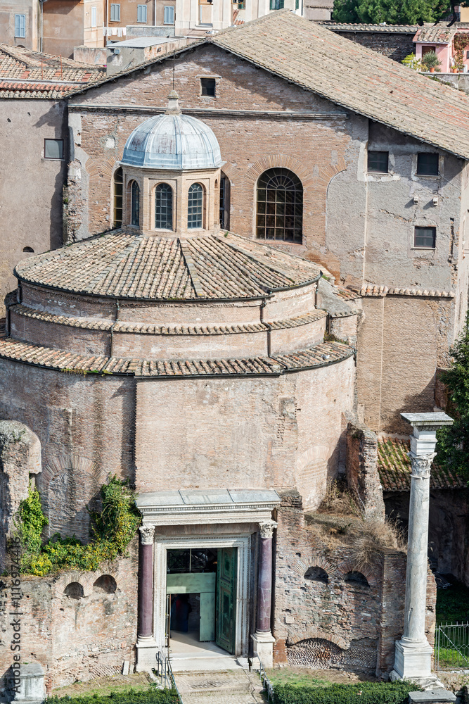 Temple of Romolus in the Roman Forum. The bronze door is original. In ...