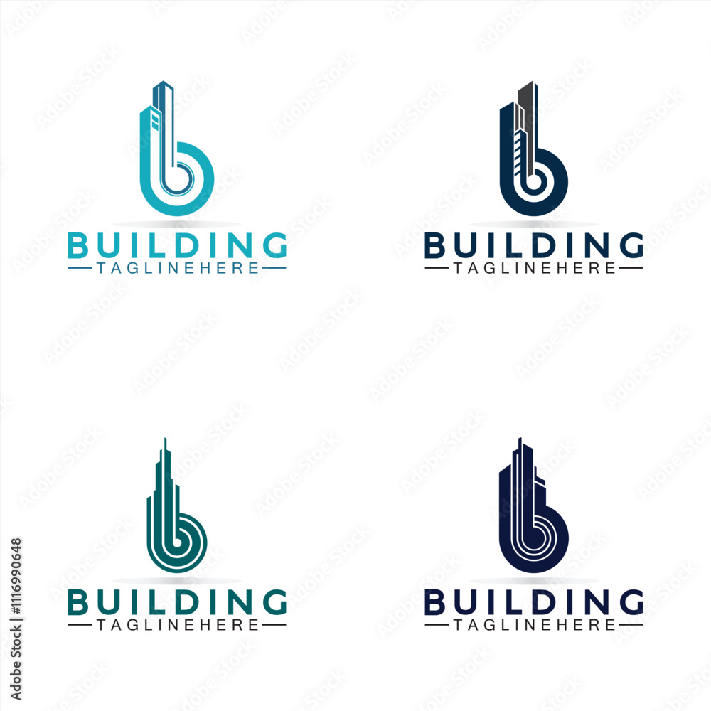 initial B with building vector logo design. Letter B logo formed ...