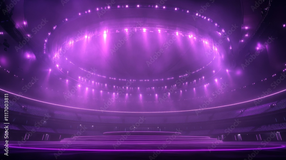 multi-level round podium, futuristic neon trim lights, grand arena ...