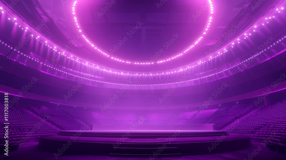 multi-level round podium, futuristic neon trim lights, grand arena ...