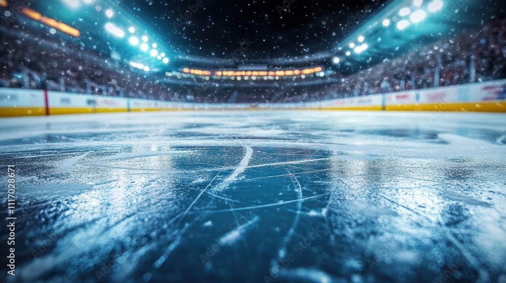Ice Hockey Rink Arena Dynamic Scene Dramatic Spotlighting Glossy Ice ...