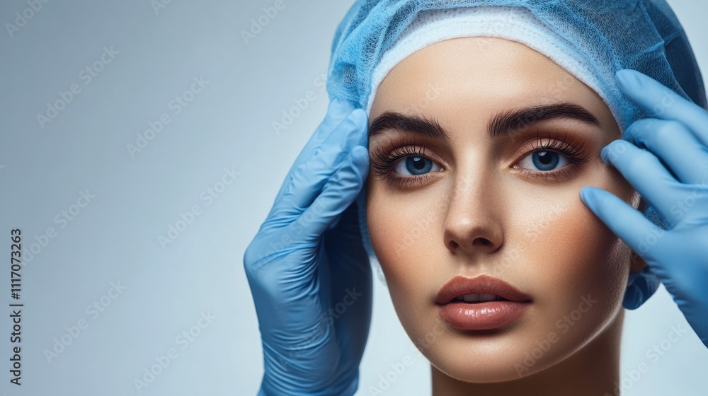 Plastic surgery consultation scene with a doctor presenting options and ...