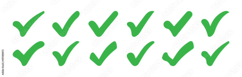Green check mark. Tick symbol in green color. Hand-drawn checkmark ...