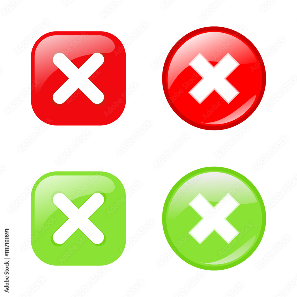 Check mark icon set with editable strokes. Accepted, rejected, approved, disapproved, right ...
