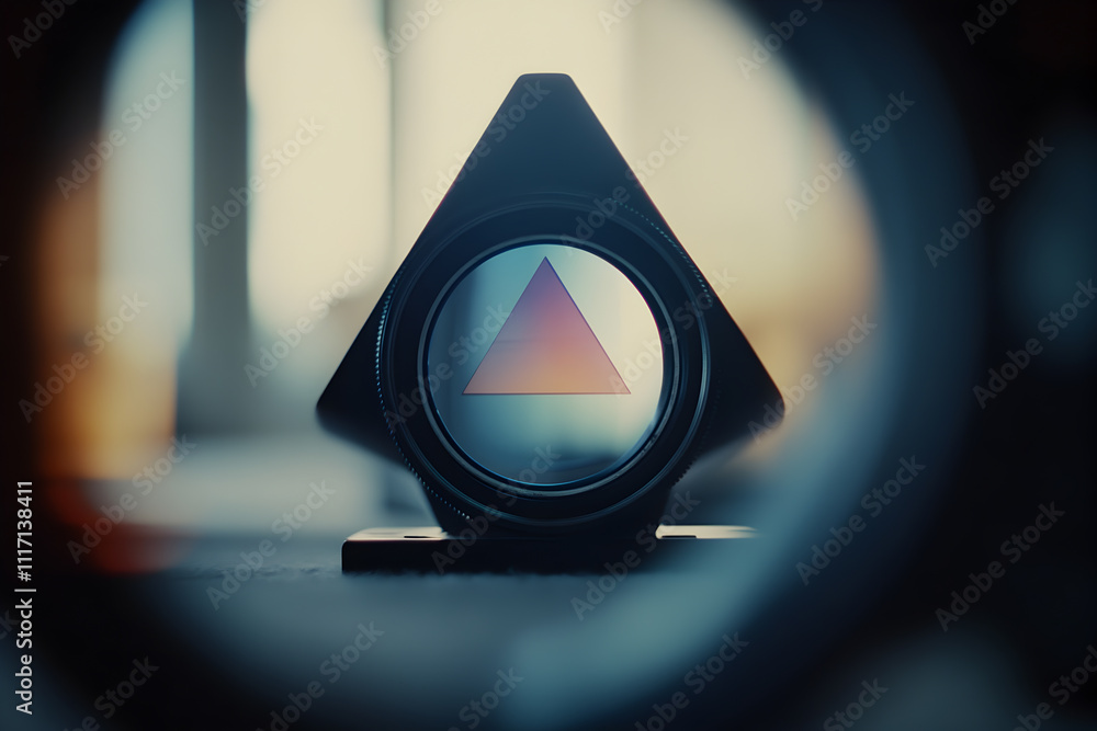 Visual representation of a triangle through a lens in a well-lit indoor ...