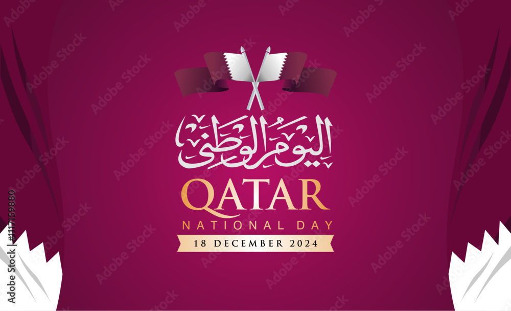 Elegant Qatar National Day 2024 Banner Background with Arabic Text ...