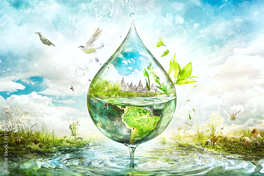 Infographic of a droplet sustaining a global ecosystem, highlighting ...
