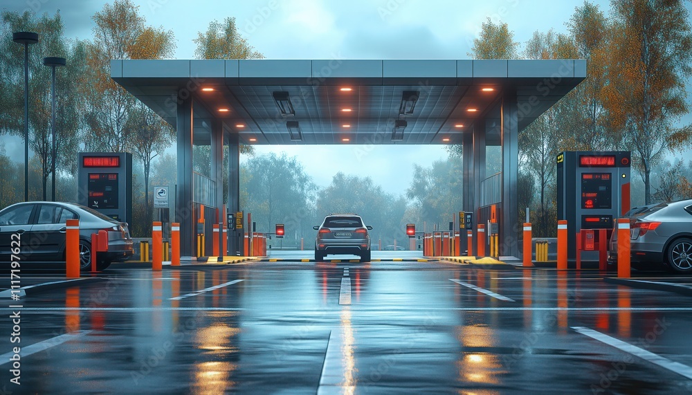 realistic smart parking lot entrance with automated pass system and ...