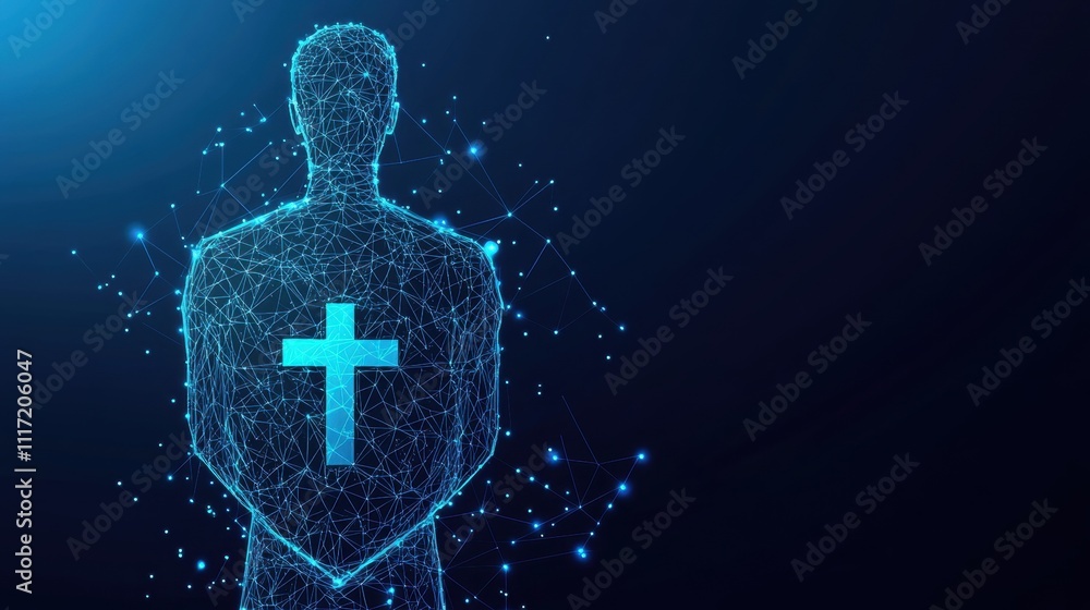 Digital representation of faith with cross symbol abstract background ...