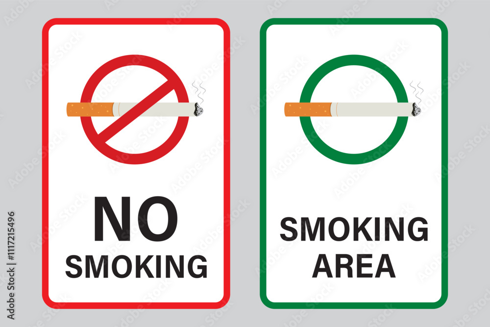 No smoking area, set of two signs or posters. Allowed smoking, place ...