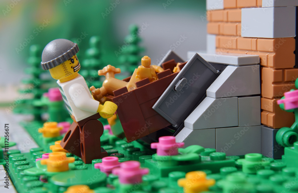 Lego minifigure of fighting criminal or thief with taking off golden ...