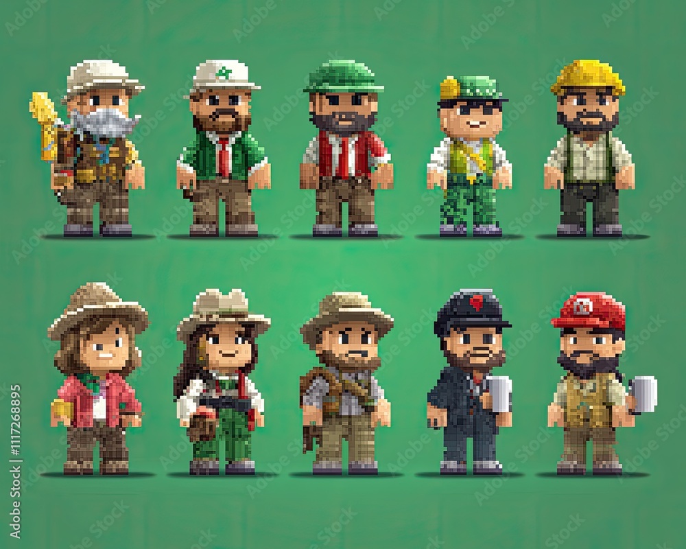Pixel art characters in various outfits. Perfect for video games ...