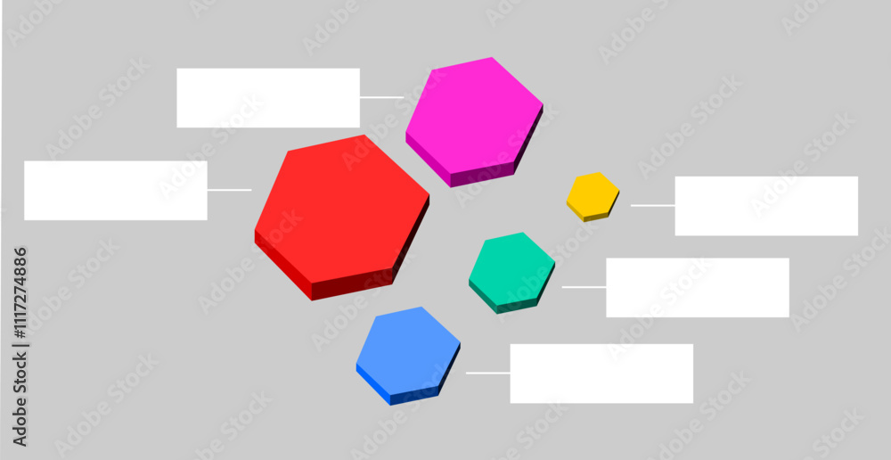 Colorful stacked box on hexagon shap of productivity infographic with five option infographics ...