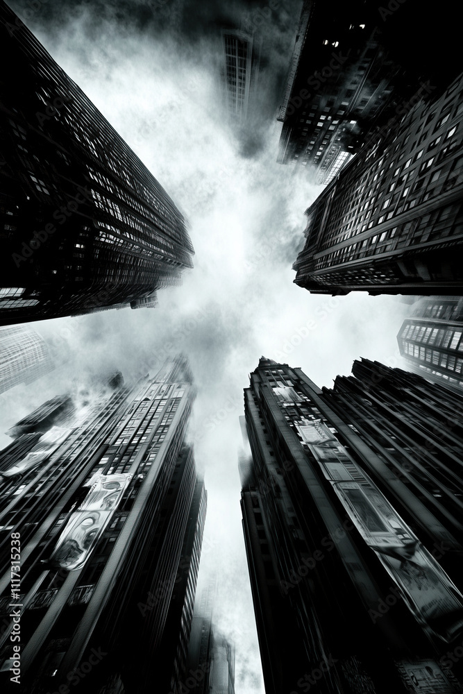 Captivating view from the ground looking up at towering skyscrapers ...