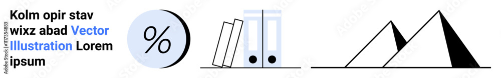 Percentage symbol in a circle, three document binders, and two black ...