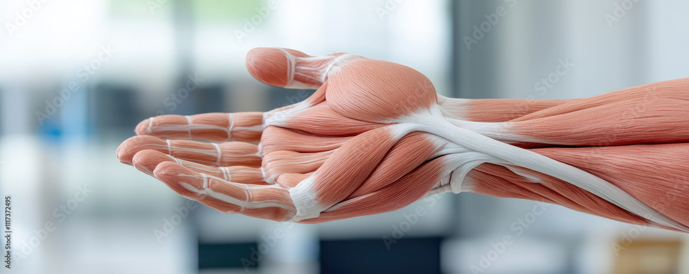 Detailed anatomical model showcasing human muscular structure in a ...