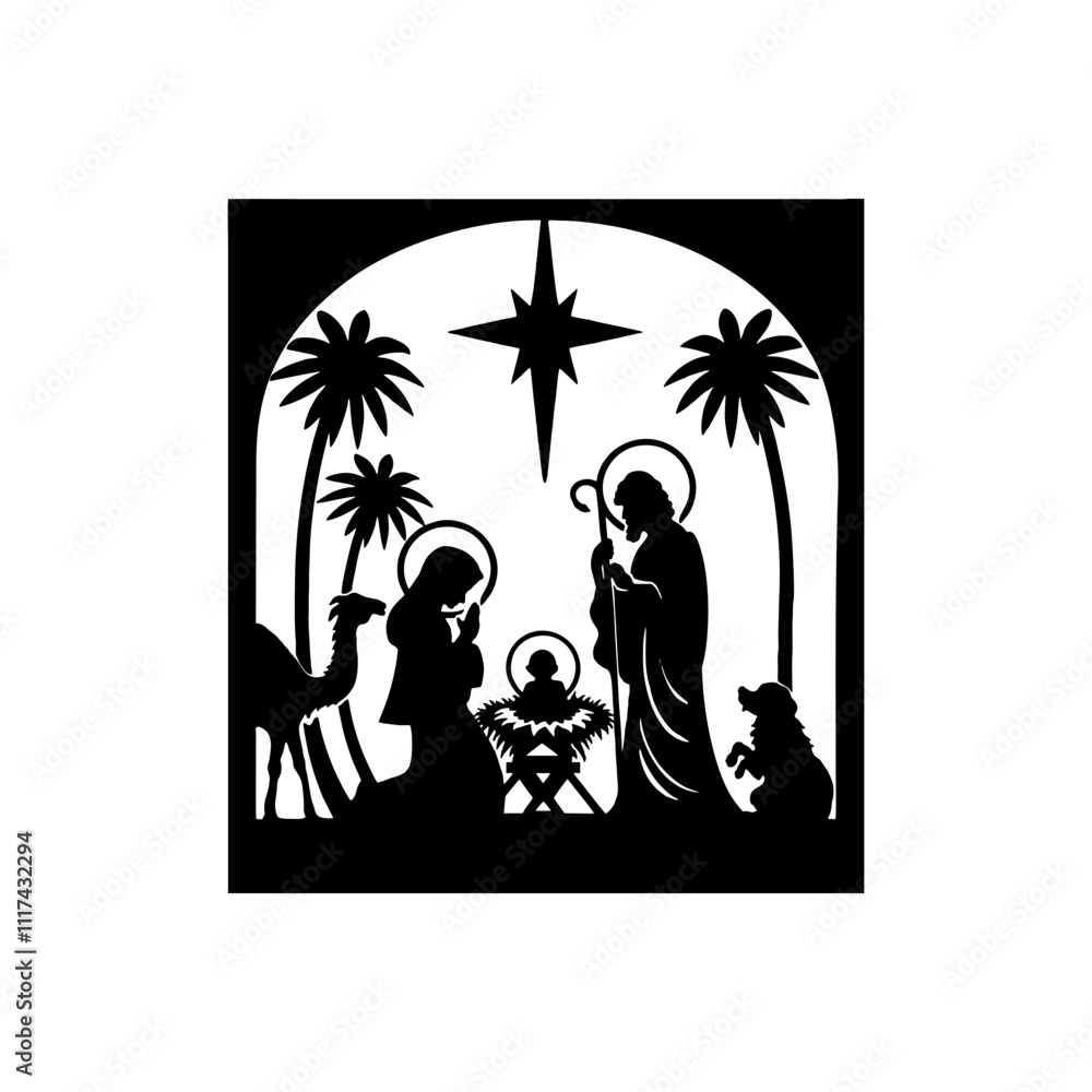 Holy Night silhouette - Nativity scene of baby Jesus silhouette in a ...