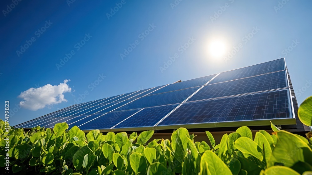 A modern house with sleek solar panels being installed on its roof ...