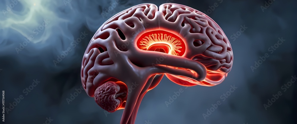D rendering of an aneurysm in the cerebral artery with surrounding ...