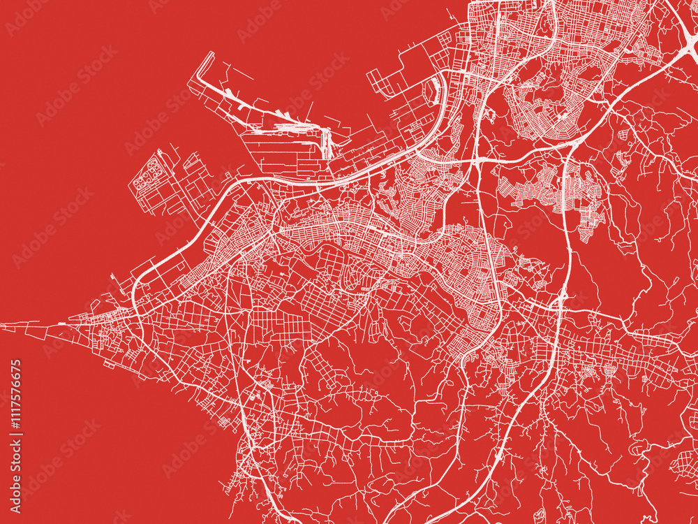 Christmas Map of Kimitsu, Japan in Snowy White on Festive Red ...