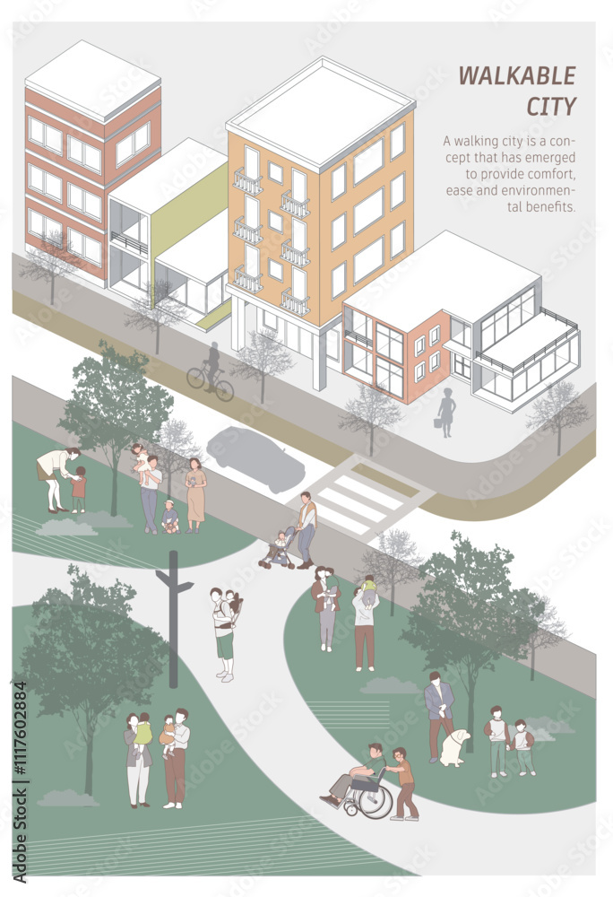 Landscape design of city streets and parks. Vector illustration. A ...