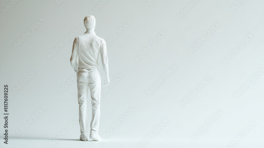 Minimalist sculpture of a standing human figure against a plain, light ...