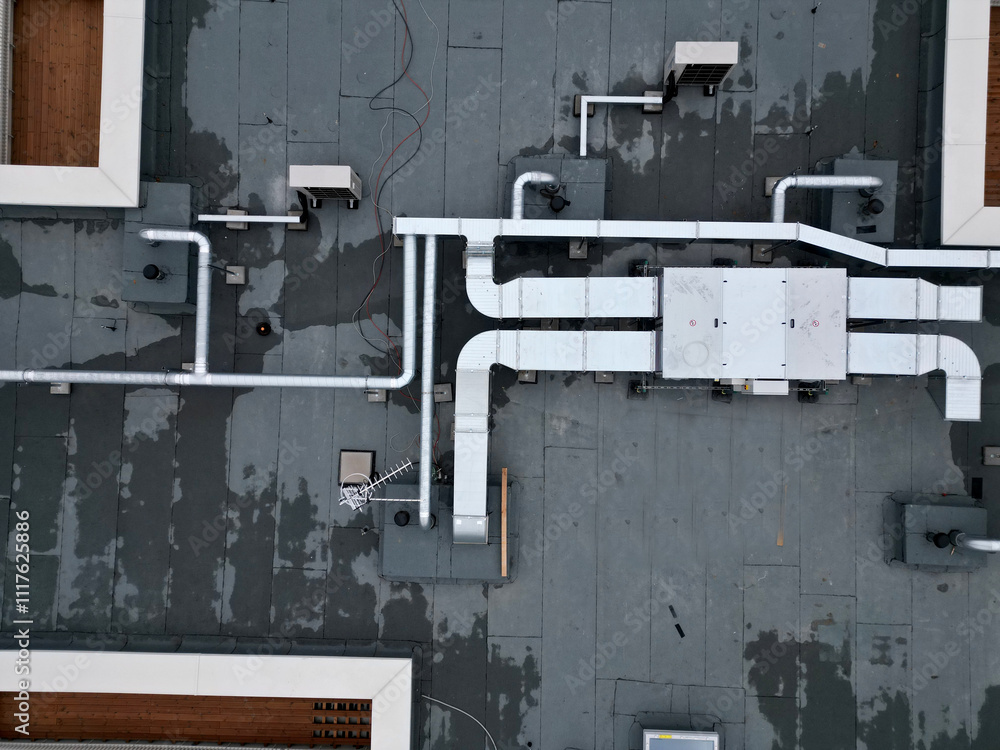 roof ventilation ducts made of sheet metal. heat pump fans and heat ...