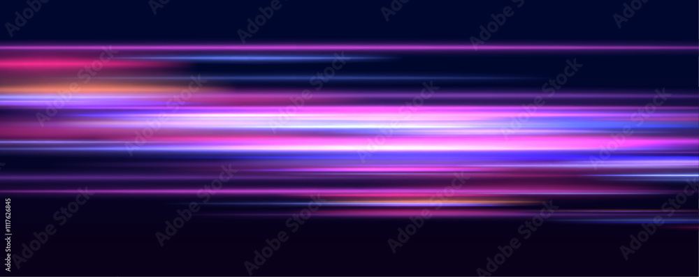 Image vectorielle Stock Neon glowing horizontal lines, laser beams, and ...