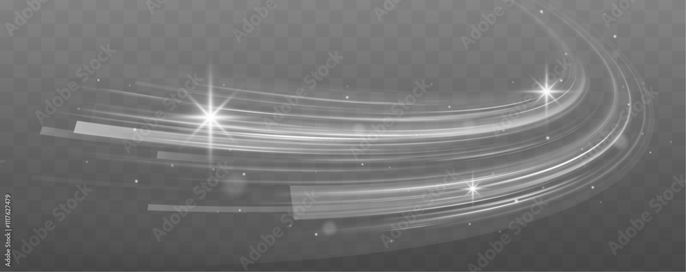 White fast speed trail with sparkles on dark background. Glow and blur ...