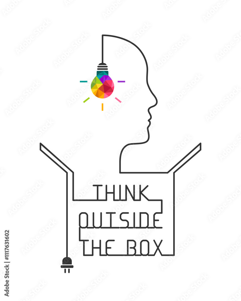 Think outside the box and creative thinking concept with colorful light ...