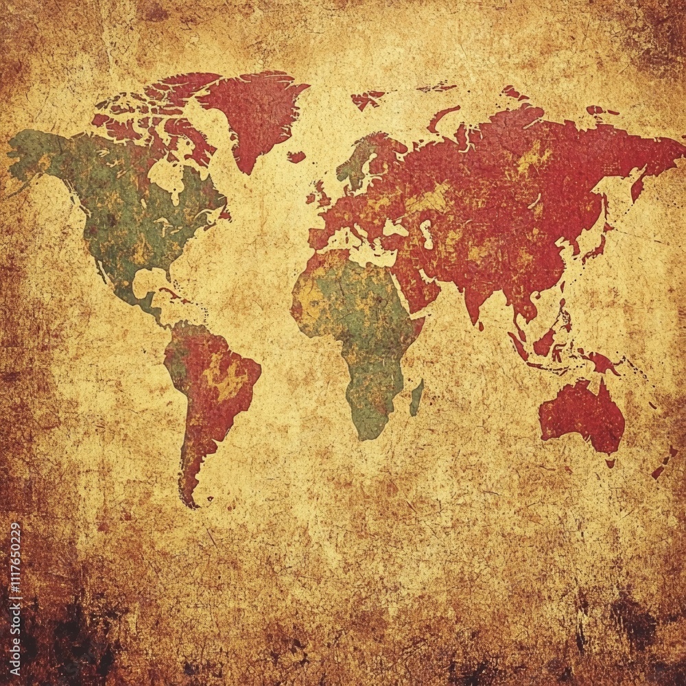 Vintage World Map With Textured Earth Tones and Geographic Details ...