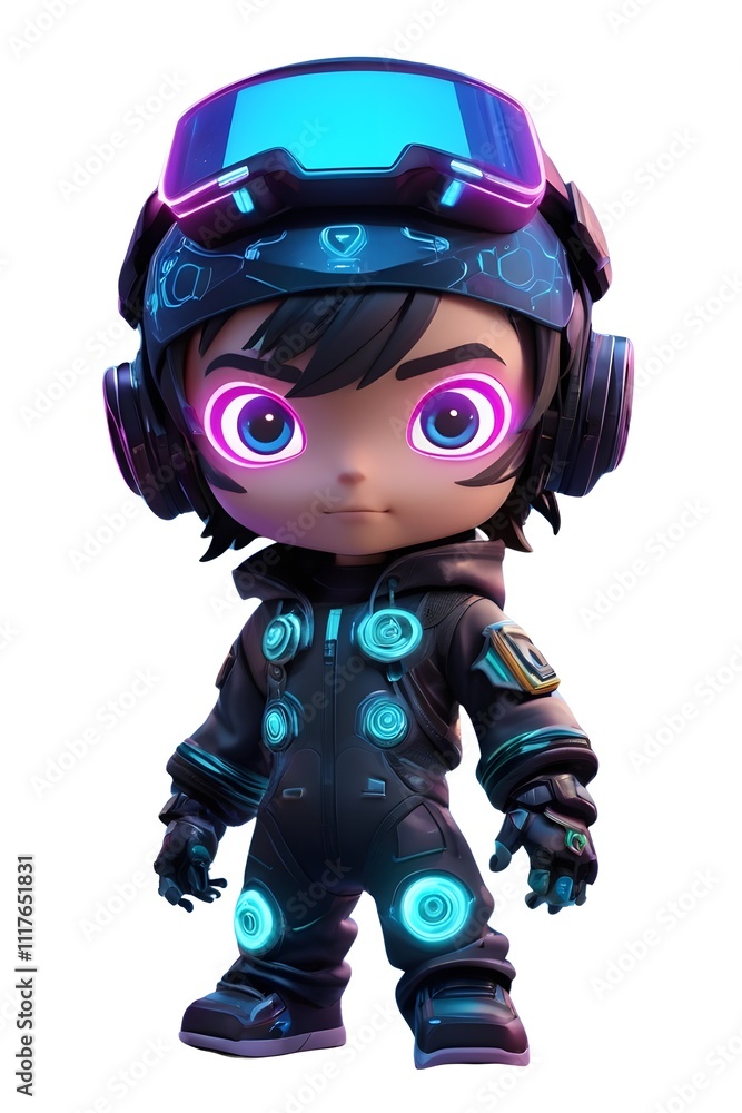 Cyberpunk Boy Render: Futuristic Gamer Kid in Neon Outfit, 3D Animation ...