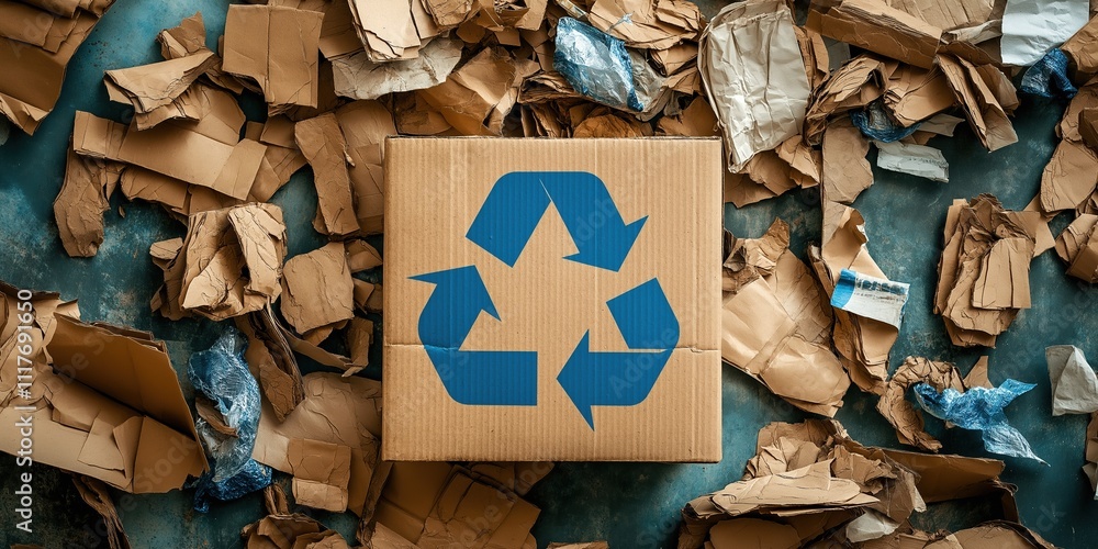 Assorted paper and cardboard materials ready for recycling in a ...