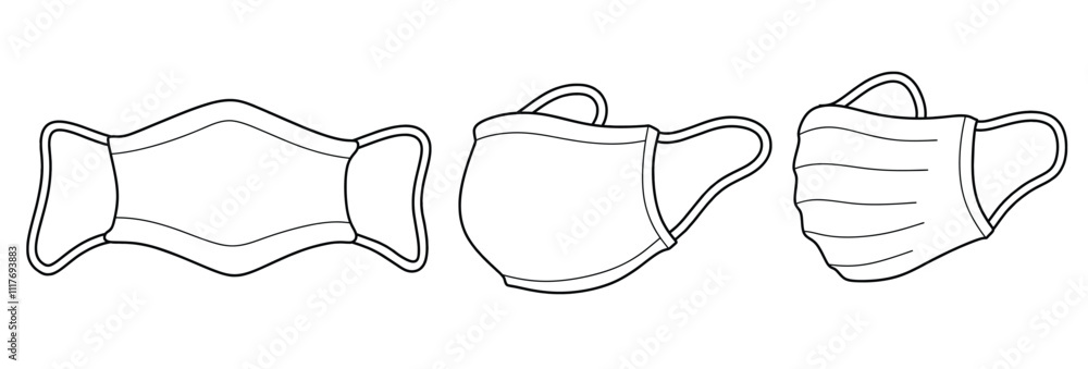 Hand drawn outline surgical mask. medical equipment doodle set with art ...
