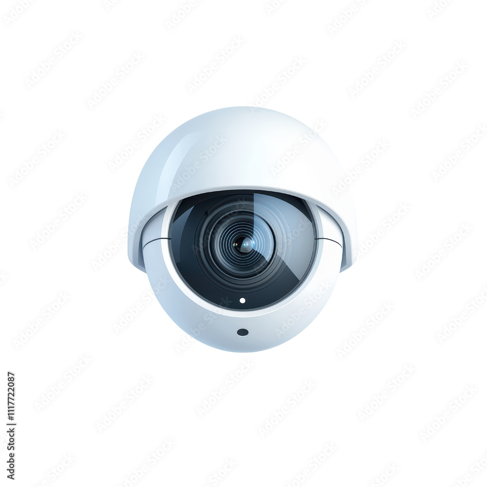 Surveillance camera with sleek white design and clear lens isolated on ...