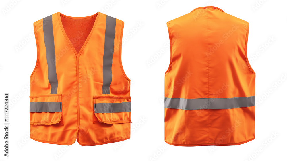 Orange worker safety vest front and back view isolated on transparent ...